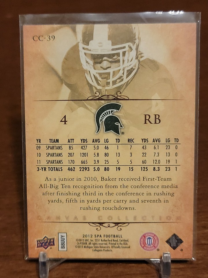 EDWIN BAKER RC 2012 UD SP AUTHENTIC CANVAS COLLECTION #CC-39 MICHIGAN ...