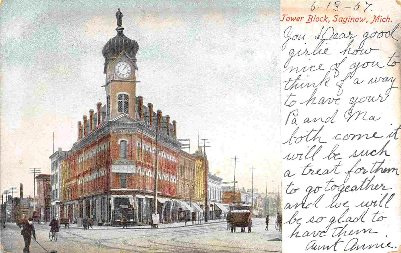 Tower Block Saginaw Michigan 1907 postcard | eBay