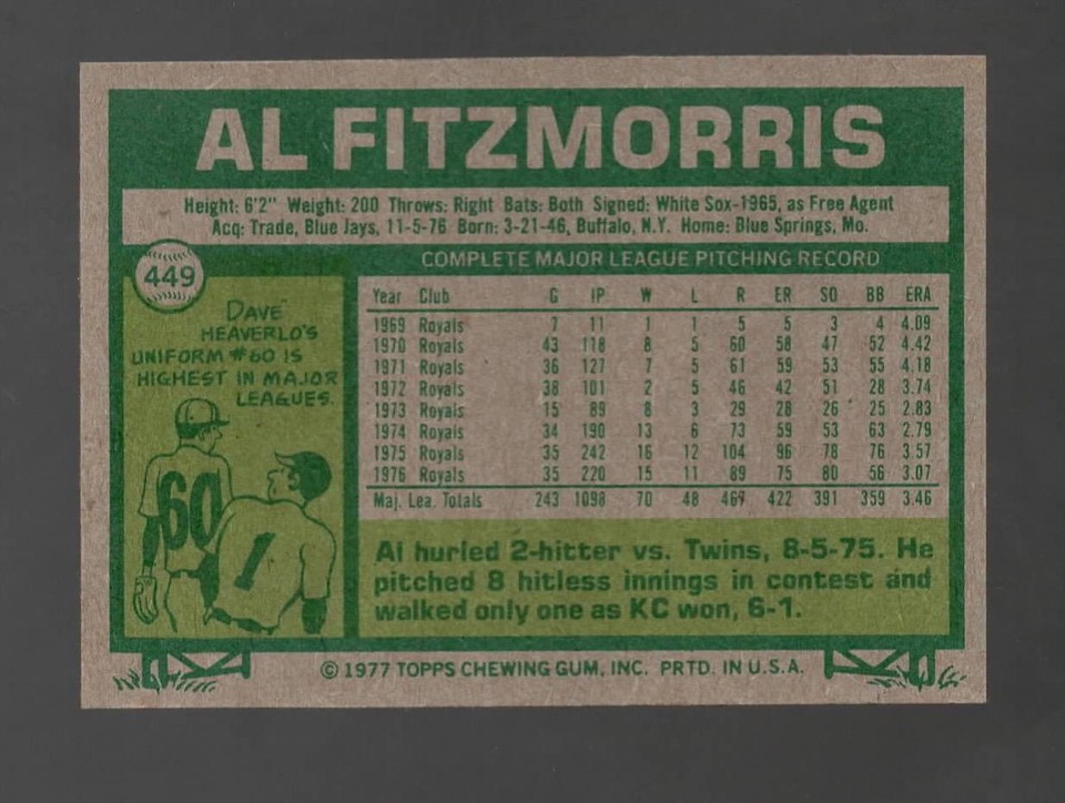 1977 Topps Al Fitzmorris Cleveland Indians #449 Excellent | eBay
