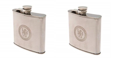 2 x Chelsea 6oz Stainless Steel Hip Flasks - Chelsea Gift Boxed Match ...