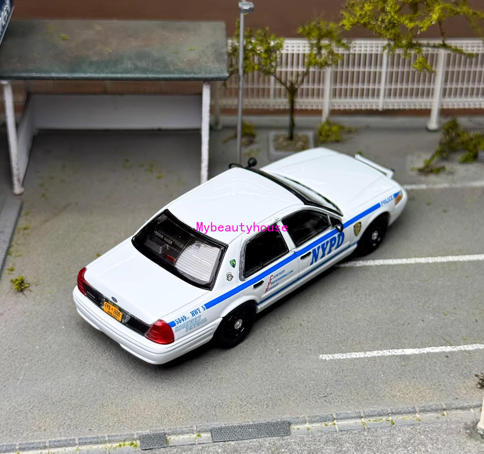Rollin 1:64 White Highway Police CV CROWN VICTORIA Model Diecast Metal ...