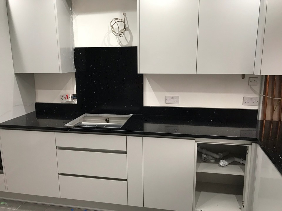 Stardust Black Sparkling Quartz Kitchen Worktop Countertop 3000mm x ...