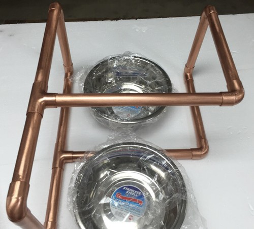 Large Copper Pipe Dog Food And Water Stand With Stainless Bowls | eBay