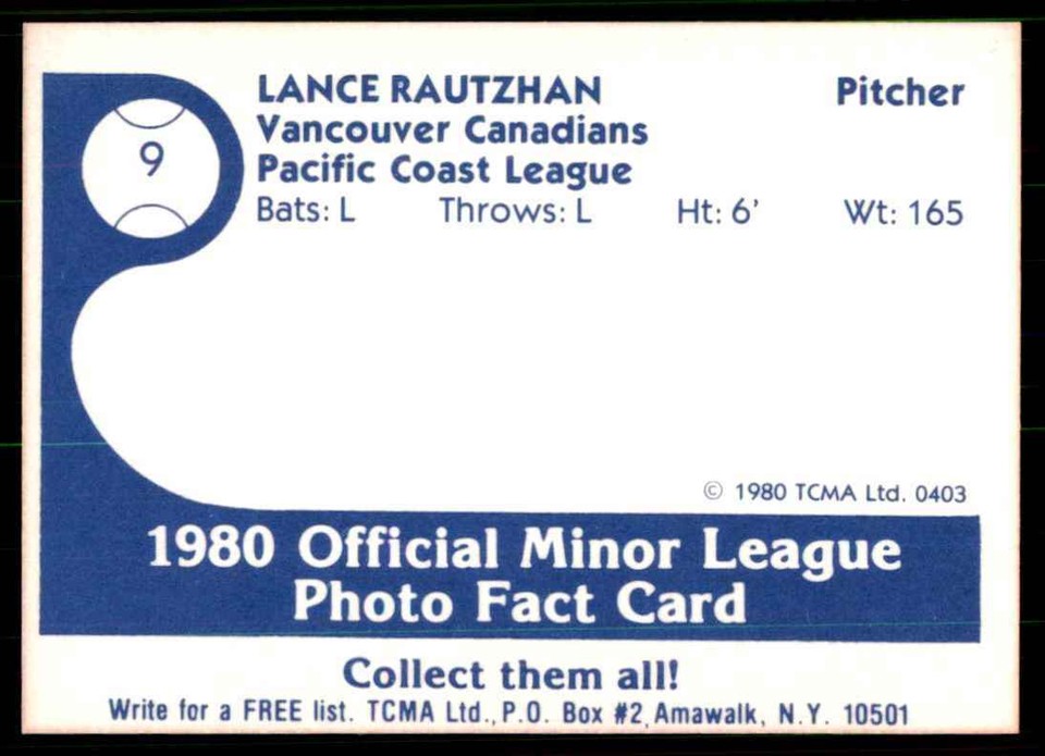 1980 TCMA Vancouver Canadians Lance Rautzhan #403 | eBay