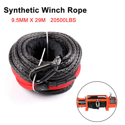 20500LBS Winch Rope Synthetic Line Black Recovery Cable 4WD ATV SUV 3/8 ...