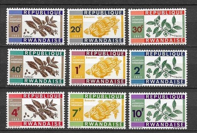 République Rwandaise 1963 agricultures fruits série 9 timbres neufs MNH ...