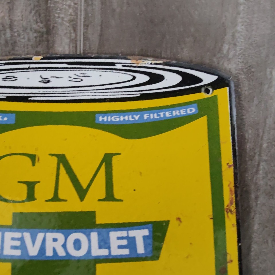 VINTAGE GM CHEVROLET MOTOR OIL CAN GMC PORCELAIN ENAMEL METAL SIGN SIZE ...