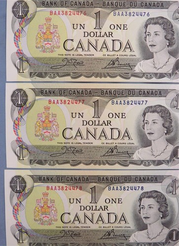 (17) SEQUENTIAL 1973 CANADA $1 BANK NOTE CANADIAN ONE DOLLAR BILLS ...