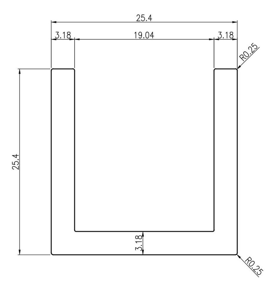 Aluminium channel 25 x 25mm x 3mm - U Section 2500mm Length Custom Size ...