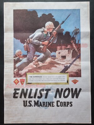 1942 WW2 AMERICA ENLIST NOW MARINE CORPS NAVY PACIFIC WAR PROPAGANDA ...