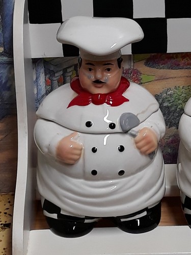 Set of Two Casa Vero Fat Chef Ceramic Canisters with Shalf by ACK | eBay