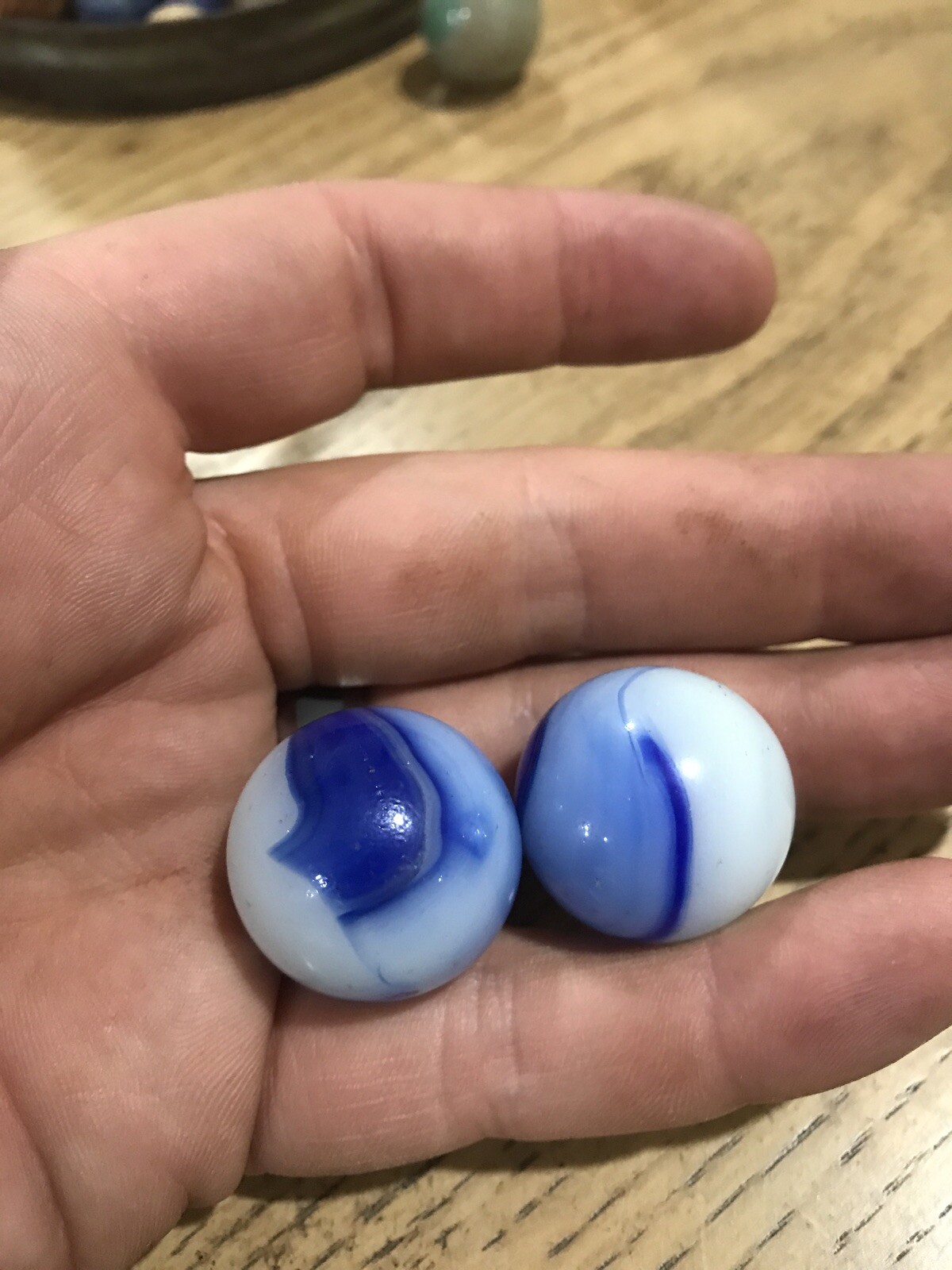 7/8" Peltier Blue Tracer Marbles Lot Of 2 Shooters Set Antique Glass ...