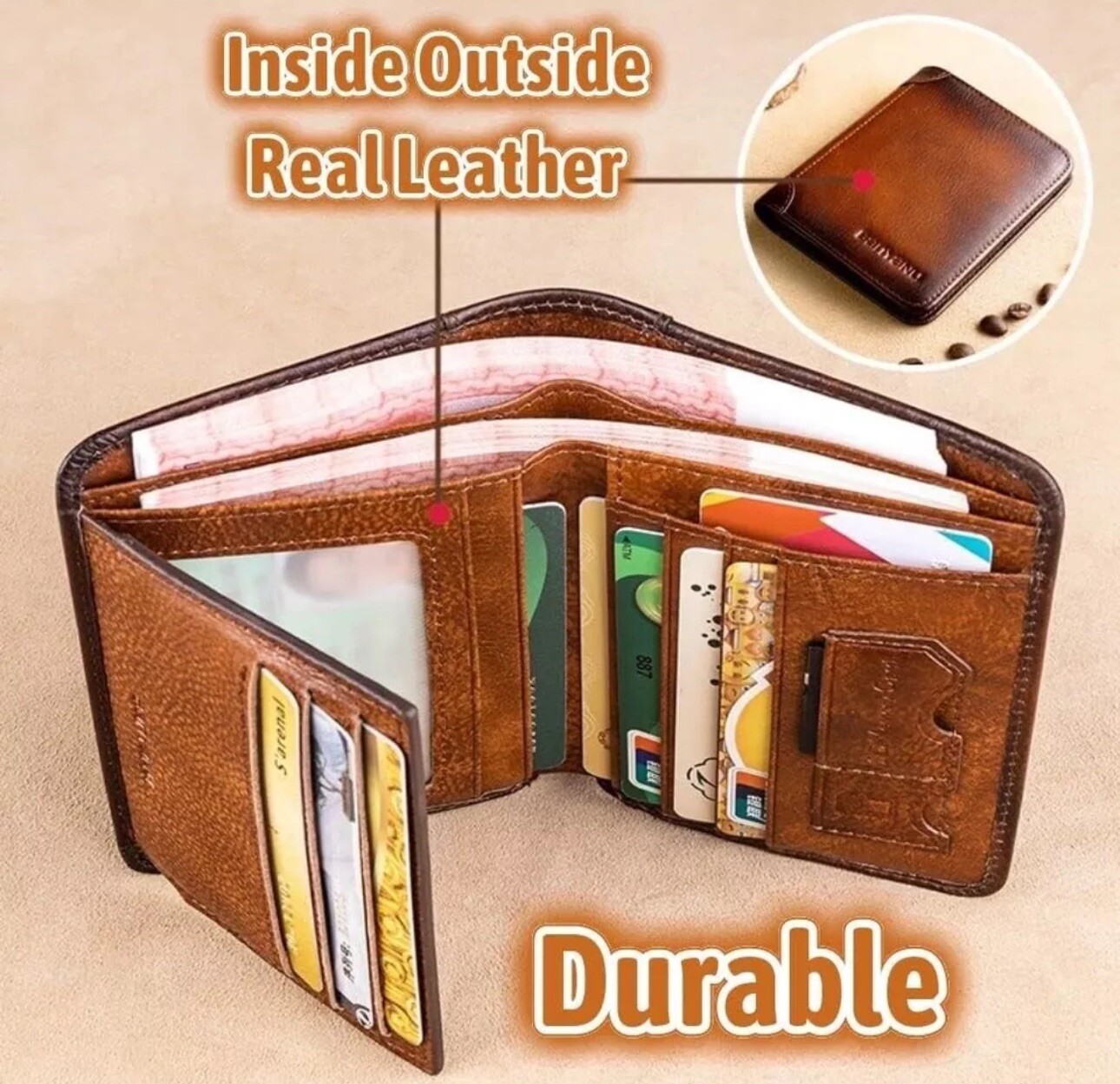 BanYaNu RFID Trifold Wallet for Men Genuine Leather 11 Credit Card ...