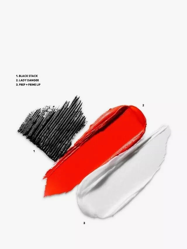 MAC LASHES TO LIPS KIT EYES STACK MASCARA PRIME PREP LIPSTICK 3PC RED ...