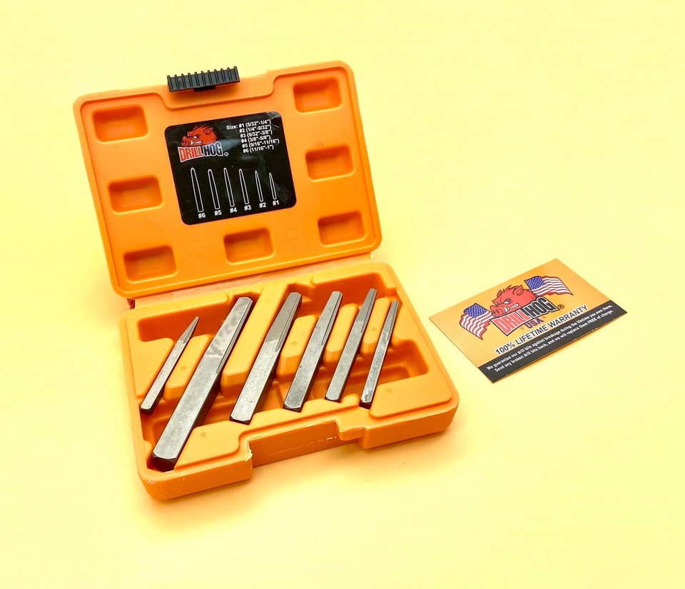 6 Pc Square Easy Out Set Straight Screw Extractor Drill Hog® Lifetime ...