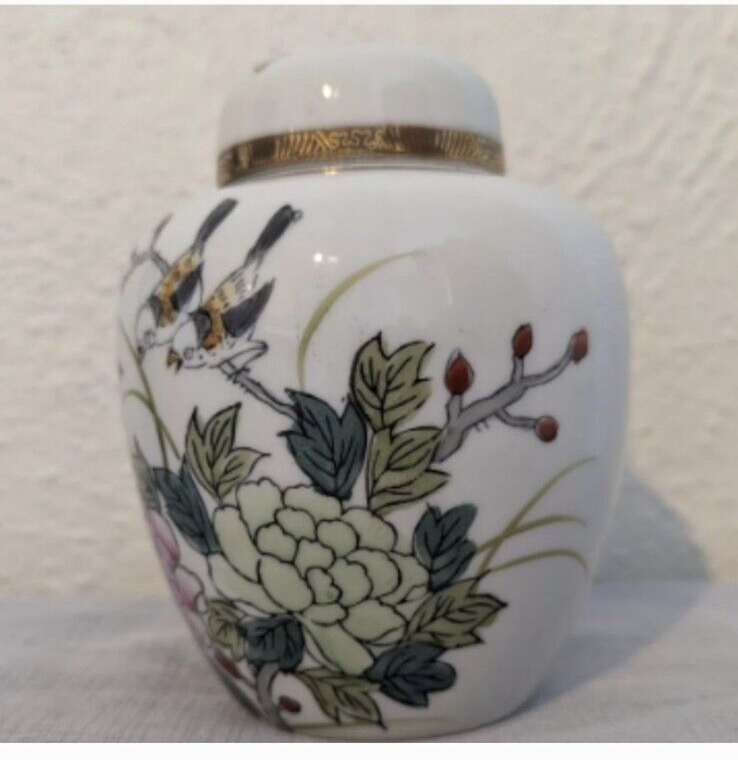 Kutani Japanese Porcelain Bird Flower Ginger Jar W/Lid Vintage | eBay