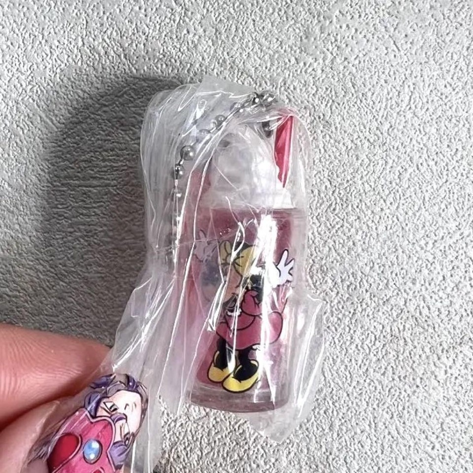 Disney Minnie Mouse Pink Cream Soda Keychain Capsule Toy Plastic Strap ...