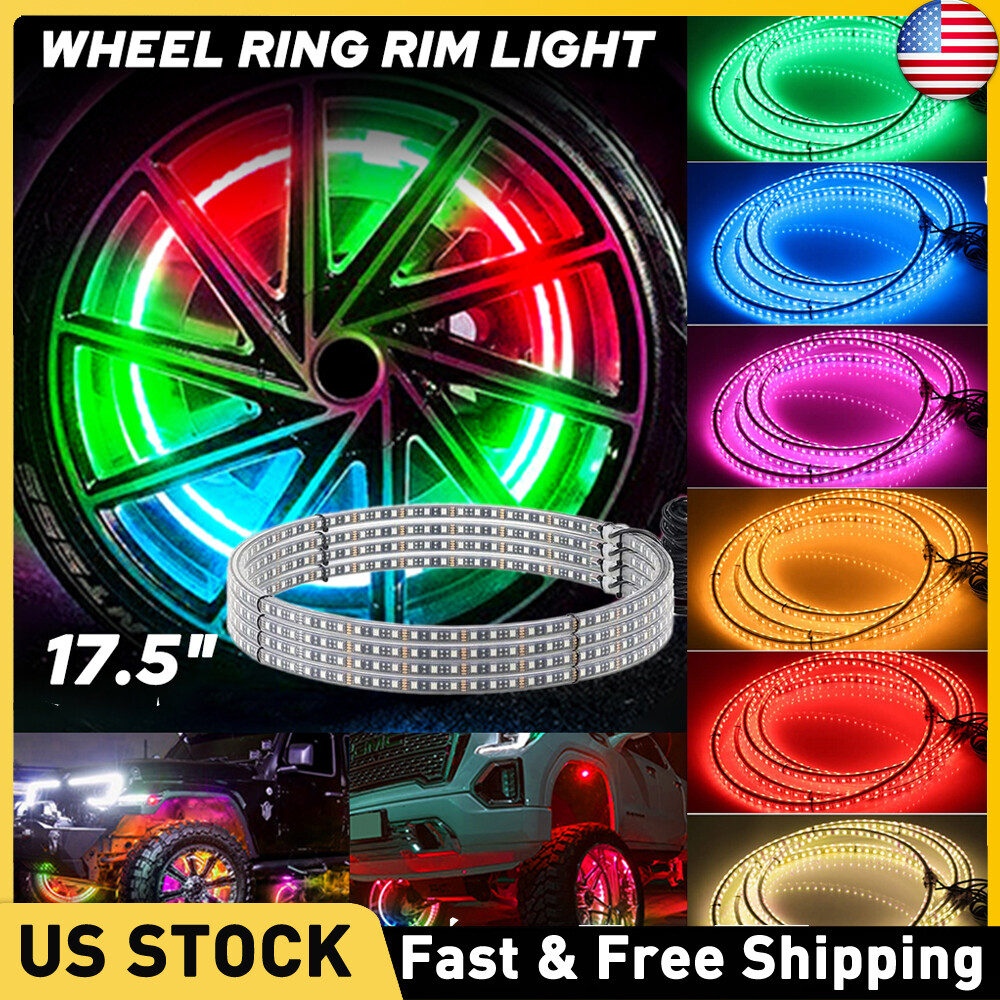 17.5" RGB & Chasing Flow Row LED Wheel Ring Rim Lights For Truck Car ...