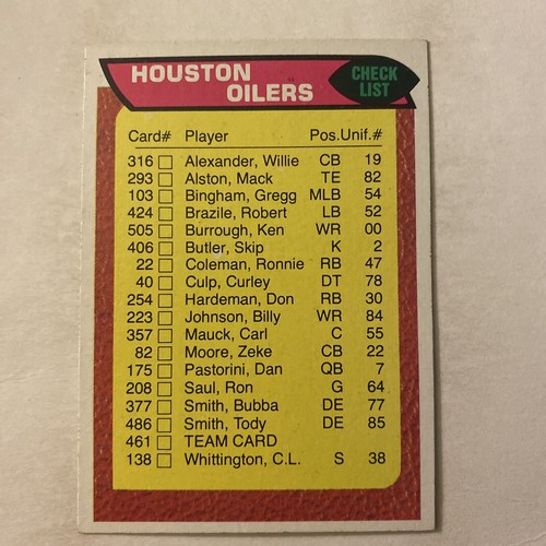 1976 Topps Football Houston Oilers Checklist Card #461 | eBay