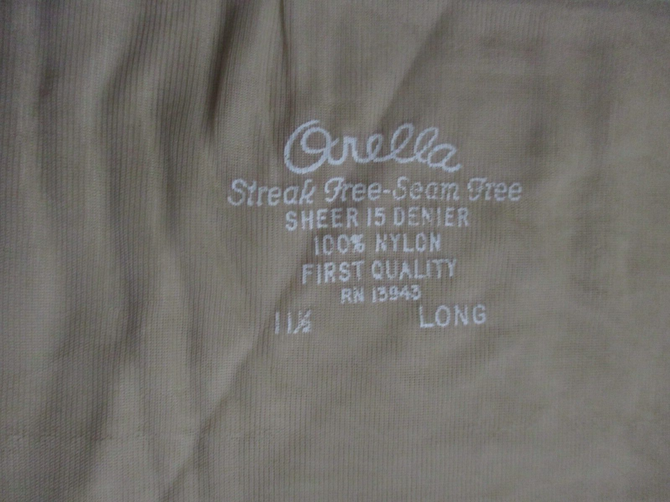 1PR VINTAGE ORELL RHT SHEER SHINY FLAT KNIT NYLON STOCKINGS SZ 11 1/2 ...