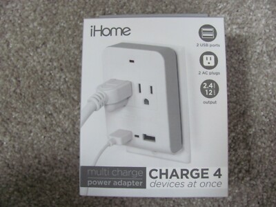 iHome Compact Multi Charge Power Adapter (Charge 2 USB & 2 AC ) Gray IH ...