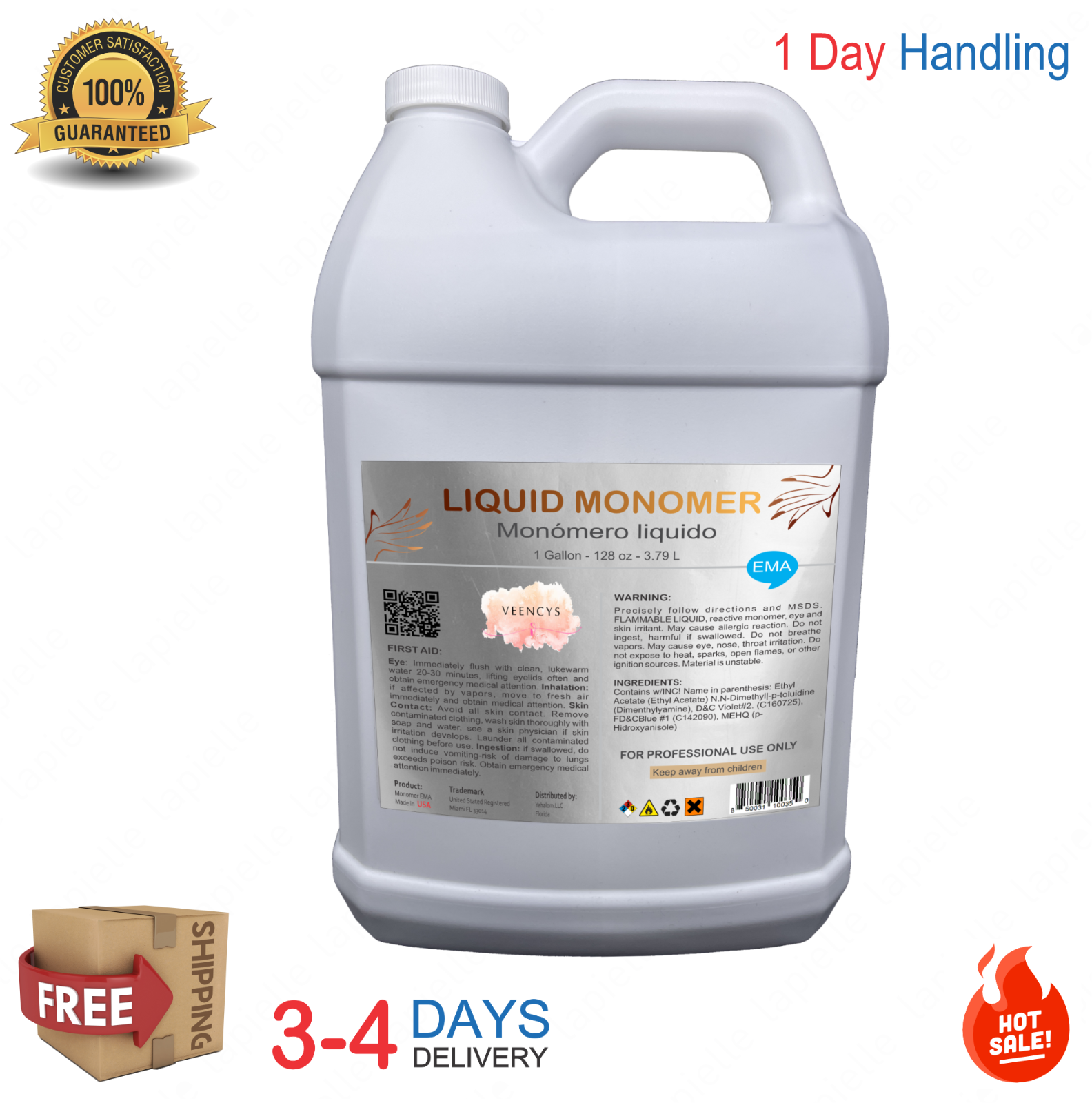 VEENCYS EMA Liquid Monomer Professional nail System 1 Gallon MMA FREE ...