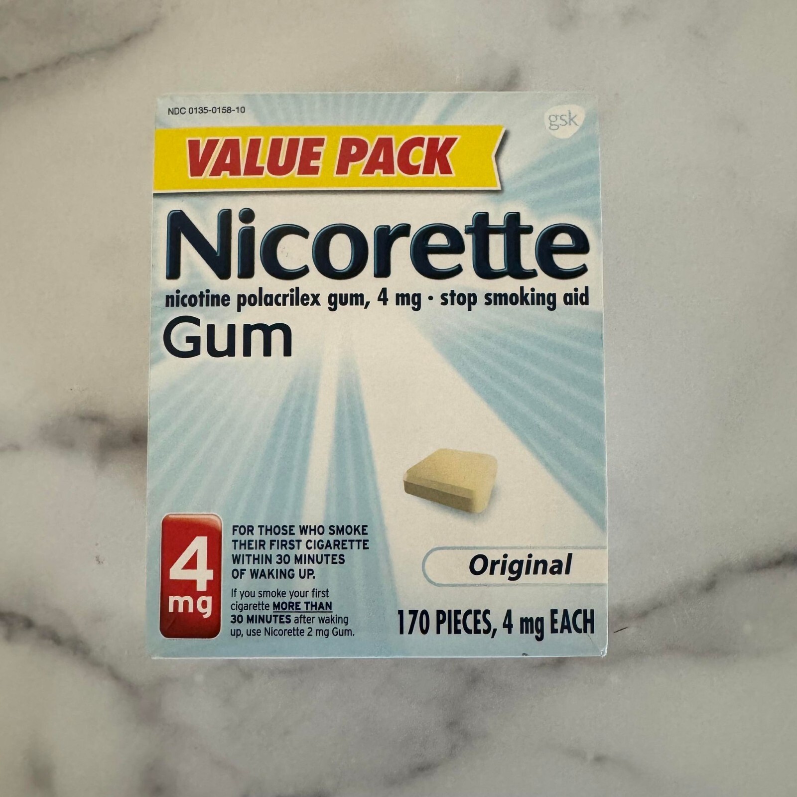 Nicorette Nicotine Polacrilex Gum - ORIGINAL 4 mg - 170 Pieces EXP 08/ ...