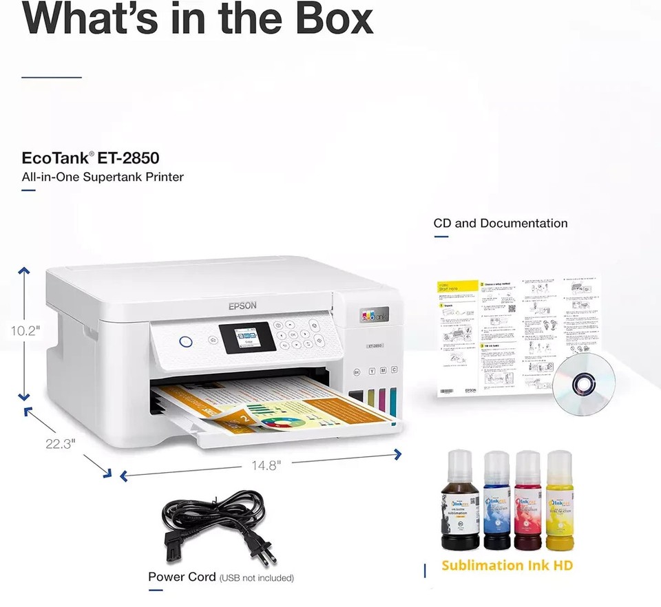 EcoTank Sublimation Printer Bundle: Printer with Sublimation Ink ...