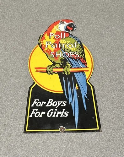 VINTAGE 14” POLL SHOES PARROT PORCELAIN SIGN CAR GAS OIL TRUCK | eBay