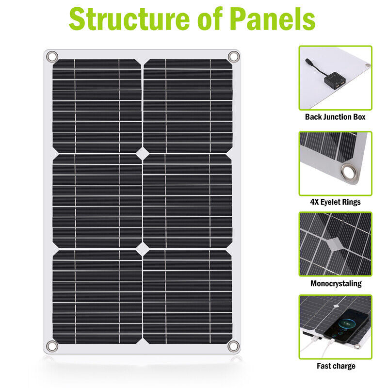 100 Watt Flexible Solar Panel Kit 12V Volt Car Home Rooftop Camping Off ...