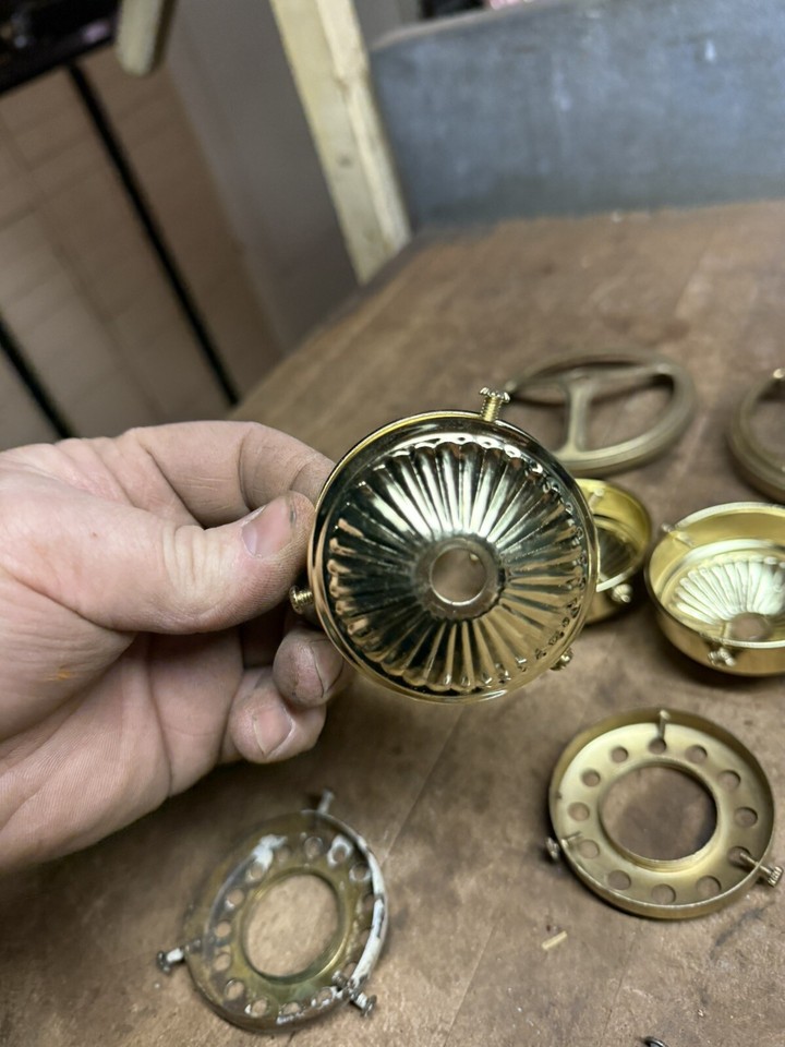 Vintage Old Electric Light Lamp Fixture Ring Shade Globe Holder Plated ...