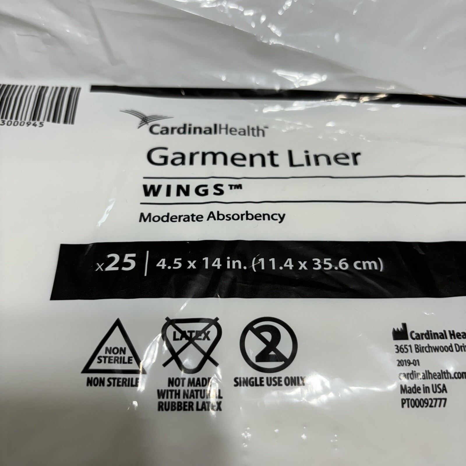 Cardinal Health 1530 Garment Liner Wings Moderate Absorbency 5X25 Ct. 4 ...