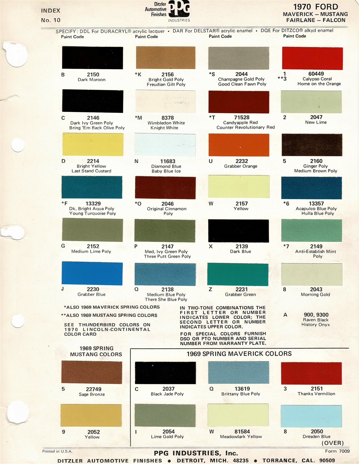 1970 FORD MAVERICK MUSTANG FAIRLANE FALCON PAINT CHIPS SHEET (PPG) | eBay
