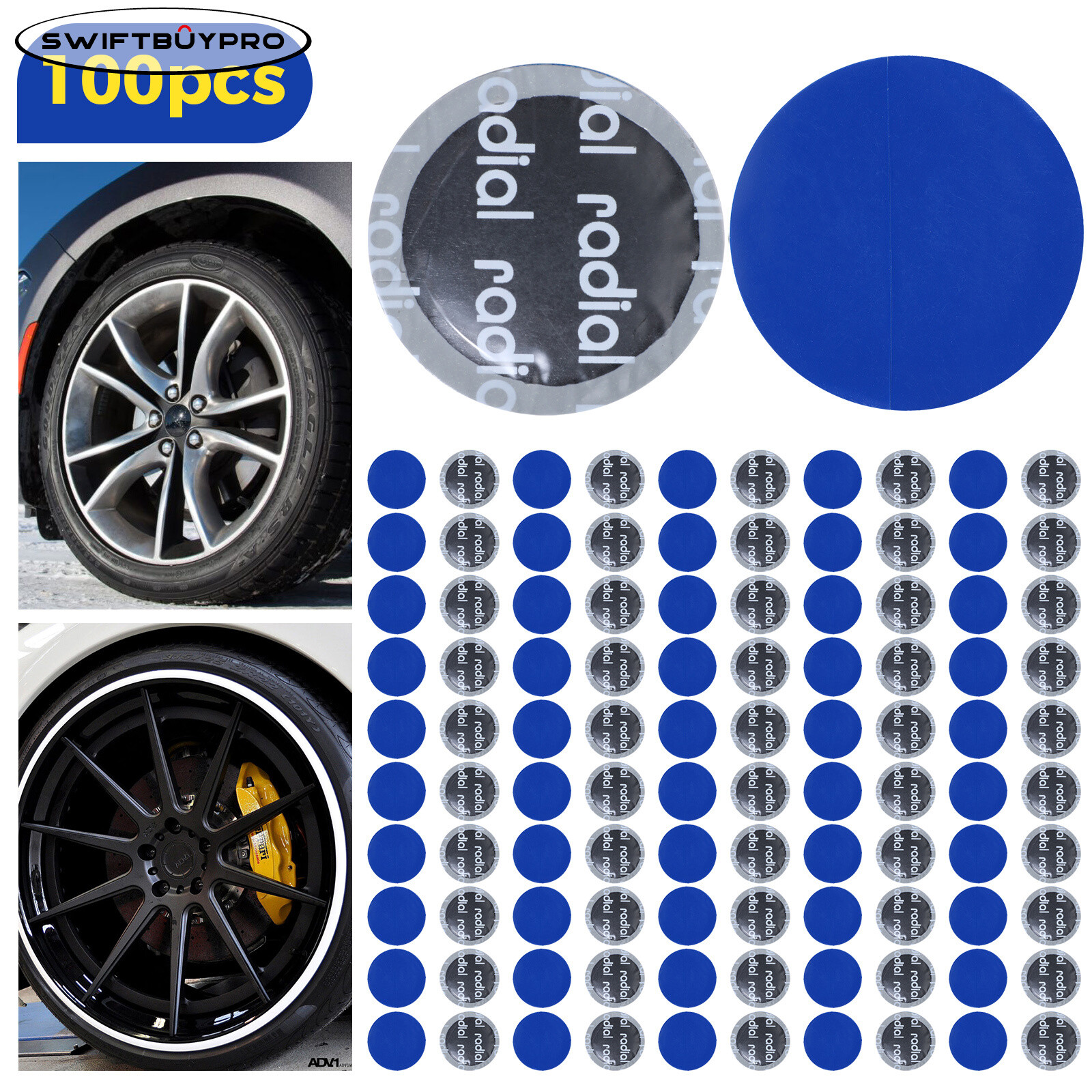 100pcs 1.65" 42mm Rubber Round Radial Tire Patches Tyre Repair Strong ...