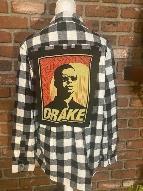 Upcycled flannel shirt with DRAKE logo Custom-made fo… - Gem