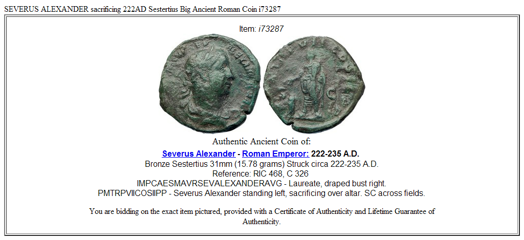 SEVERUS ALEXANDER sacrificing 222AD Sestertius Big Ancient Roman Coin ...