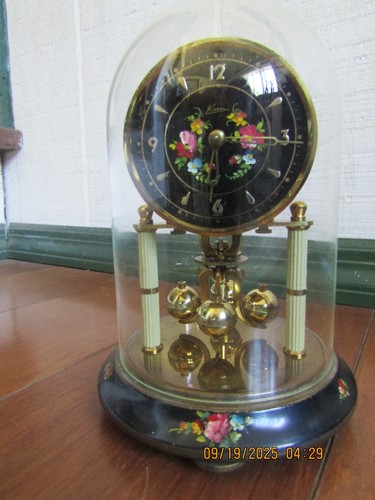 ANTIQUE GLASS DOME CLOCK 7623 SCHENKENZELL GERMANY EDWIN JAGER FLOWER ...