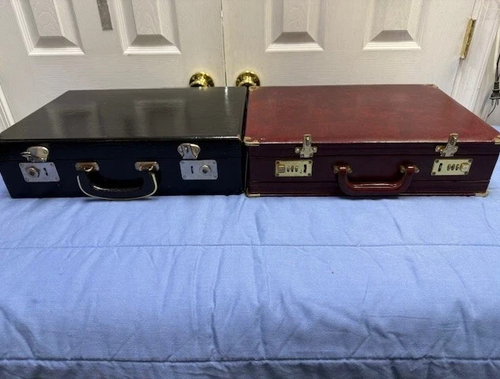 PAIR OF VINTAGE ATTACHE BRIEFCASES BLACK BROWN LEATHER PORTFOLIO ...
