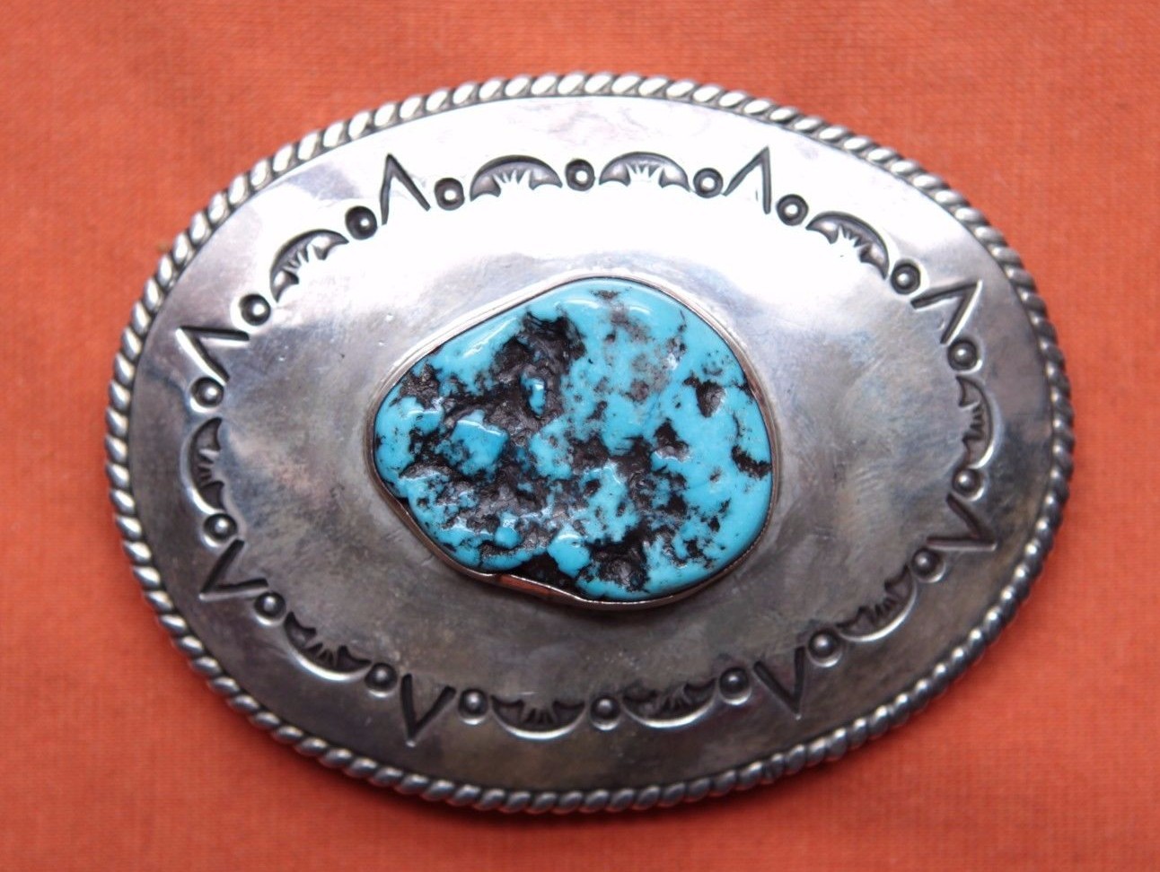 Vintage Hand Made Sterling Silver Turquoise Western Belt Buckle | eBay