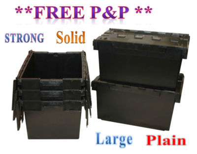 10 Black LARGE Nearly New Plastic Removal Storage Crate Box Container ...