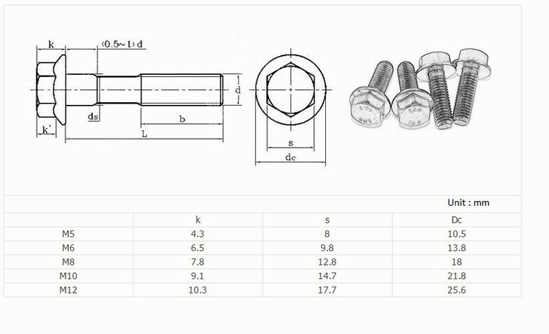 304 Stainless Steel M6 Flanged Hexagon Screws Hex Head Bolts 8 10 12 16 ...