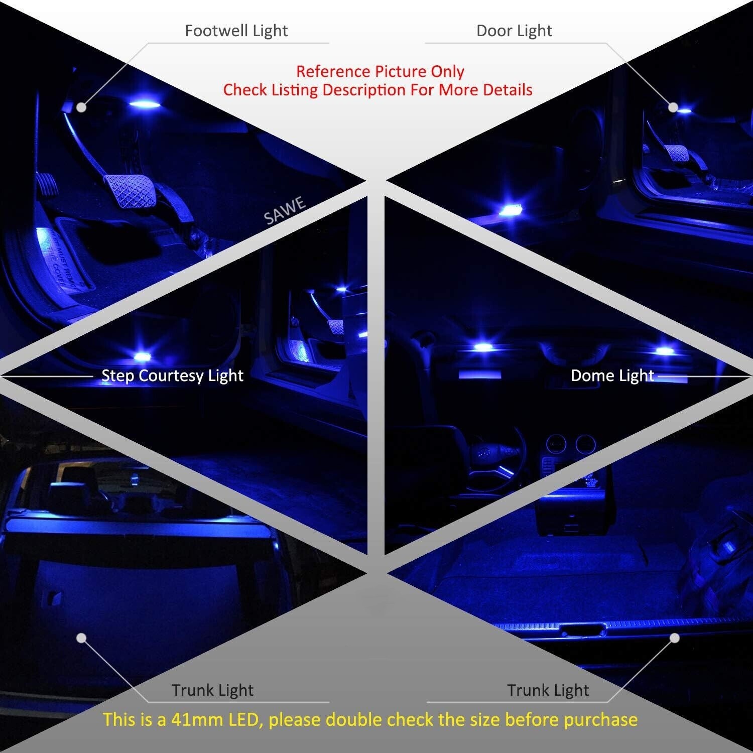 4pcs 41mm Blue 6SMD LED Bulb Car Interior Lamp DC 12V For Dome Map ...