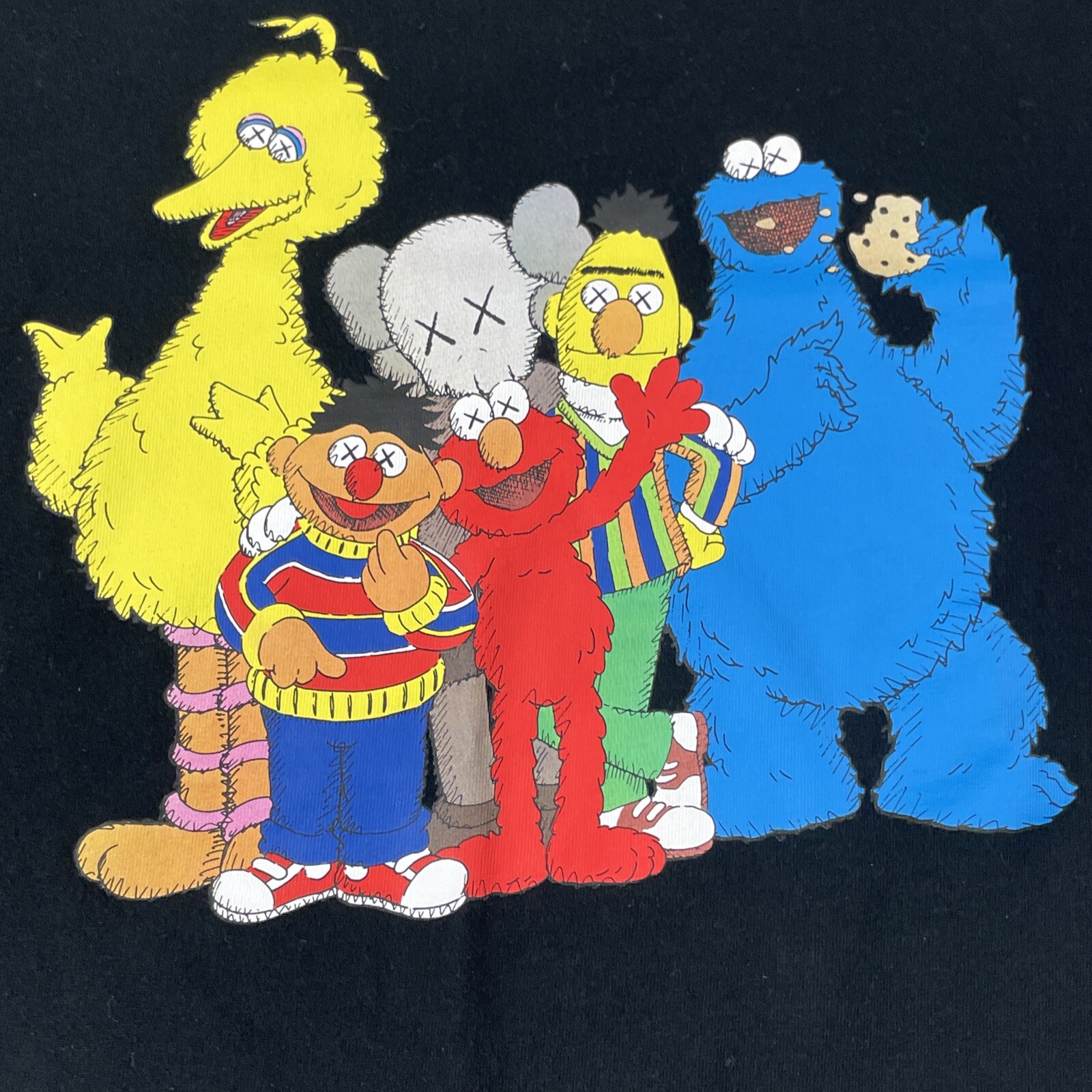 Kaws Sesame Street black Uniqlo Cookie Monster Big Bi… - Gem