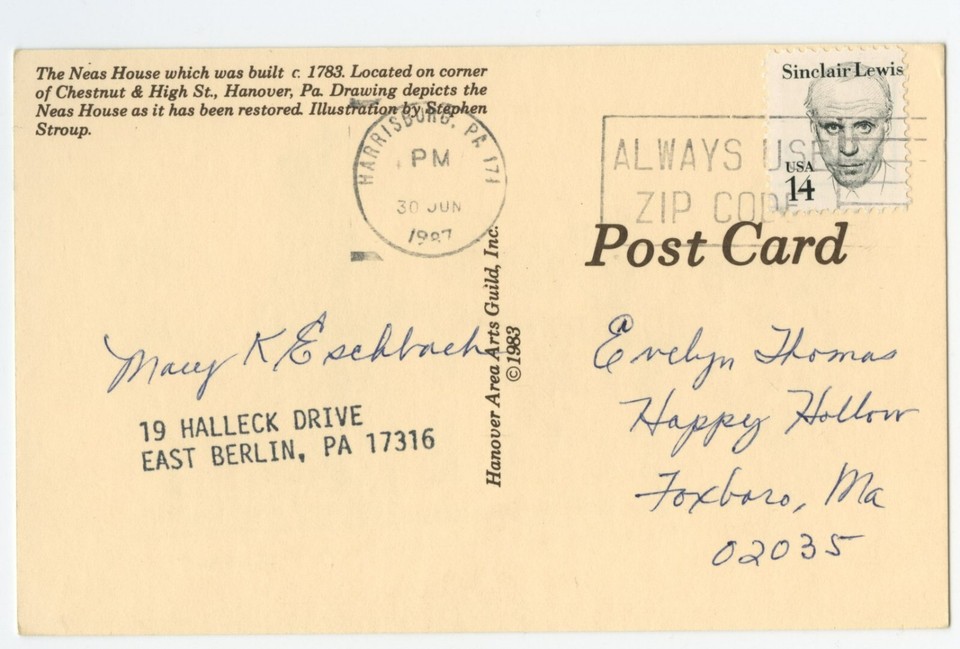 Neas House Hanover Pennsylvania Postcard | eBay