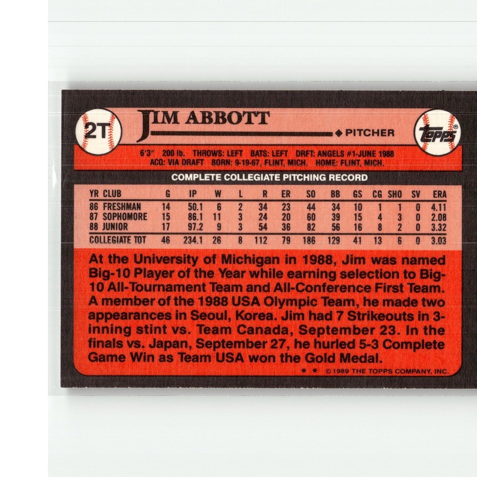 1989 Topps Traded #2T Jim Abbott California Angels Baseball Card | eBay