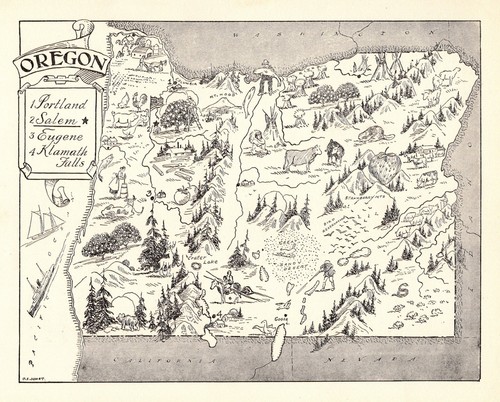 1950s Vintage Oregon State Map Animated Oregon Picture Map BW 2283 | eBay