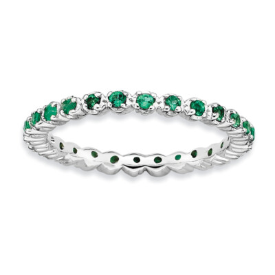 Lex & Lu Sterling Silver Stackable Expressions Created Emerald Ring ...