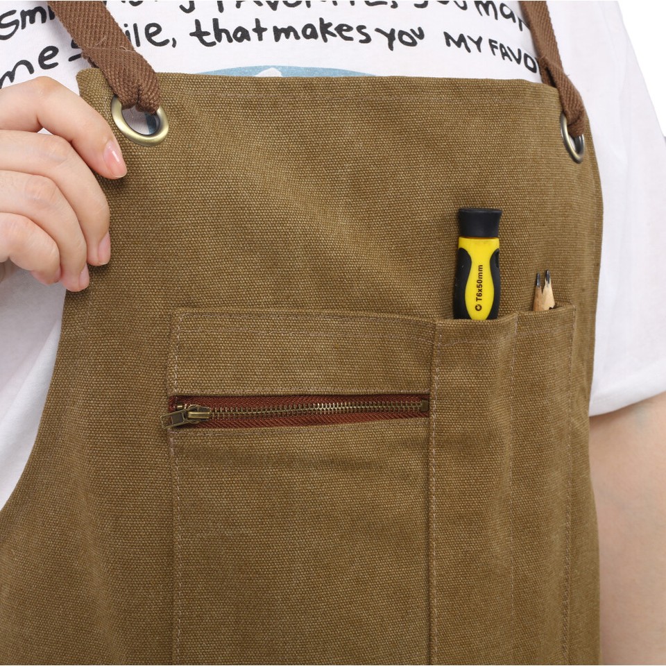 Long Heavy Duty Canvas Tool Apron Carpenter Woodworking Apron, 16 Oz ...