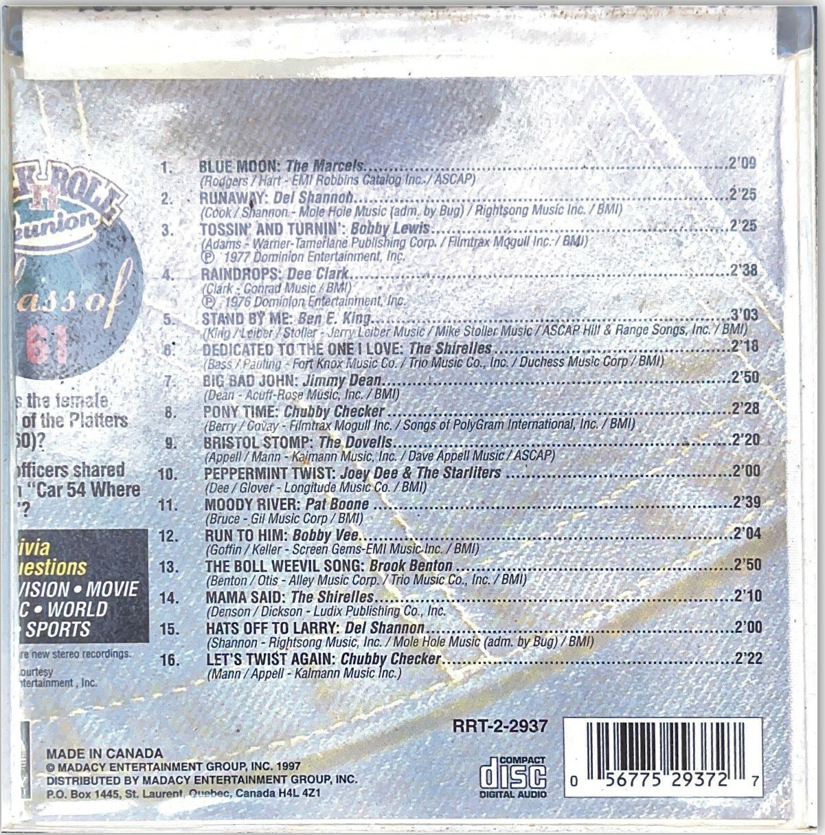 Rock n Roll Reunion Class of 61 Original Artists - CD 60's Music ...