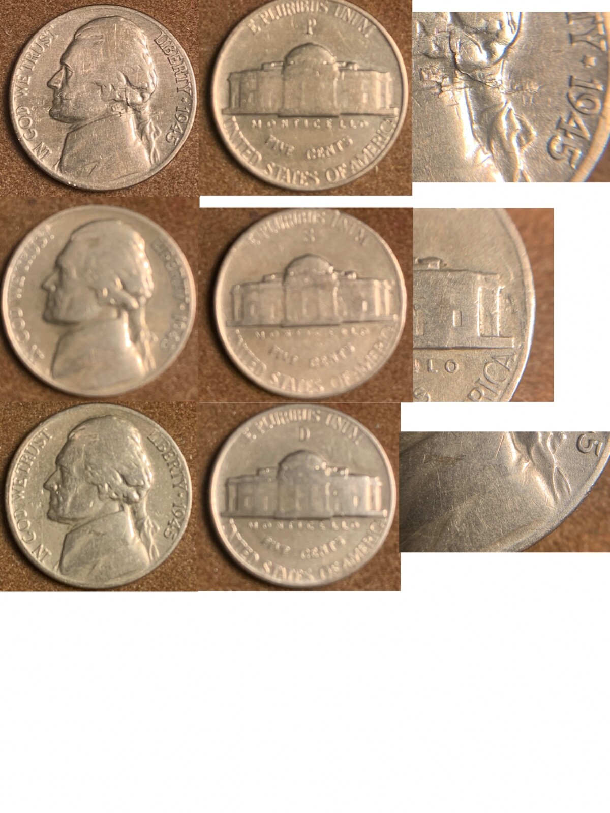 COMPLETE SET 1942-1945PDS Silver WAR Nickels EXTRODINARY Delamination ...